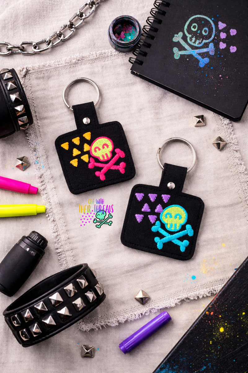 DIGITAL DOWNLOAD Neon Skull Snap Tab Keychain – Off With Their Threads